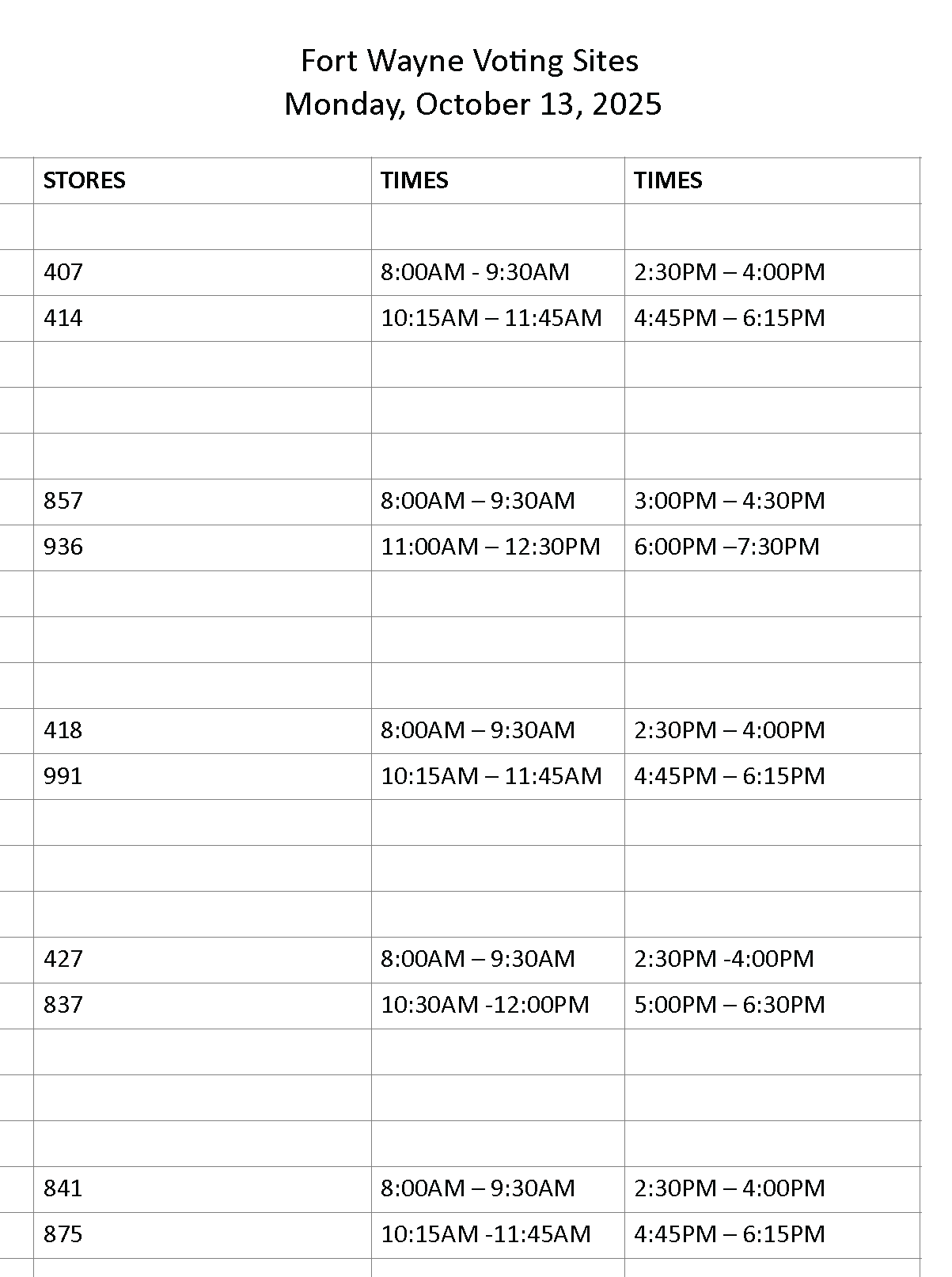 Kroger Ft. Wayne Voting Schedule - UFCW Local 700
